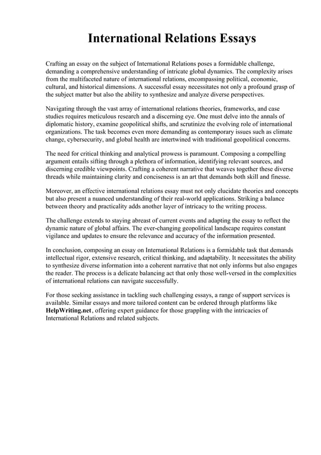 International Relations Essays. Elizabethtown College | PDF | Freelance ...