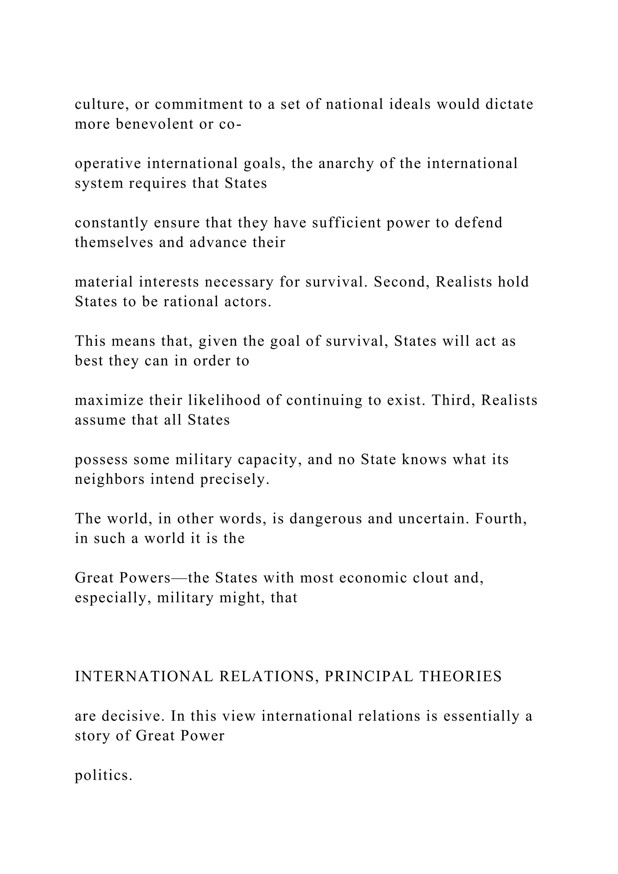 INTERNATIONAL RELATIONS, PRINCIPAL THEORIES International .docx