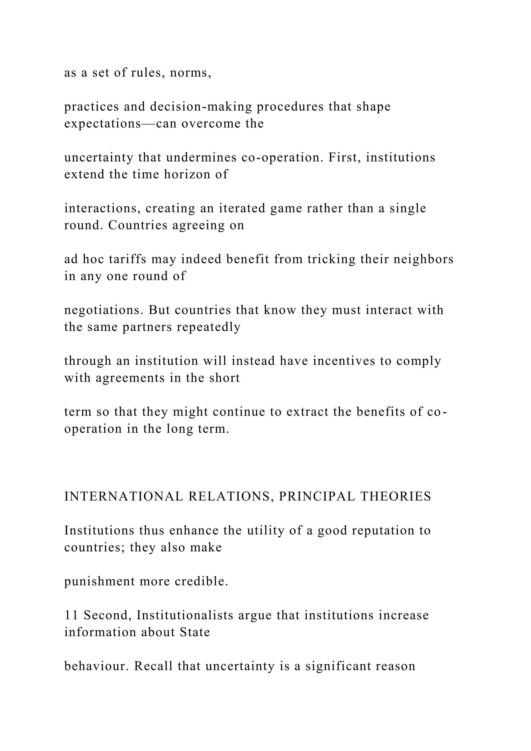 INTERNATIONAL RELATIONS, PRINCIPAL THEORIES International .docx