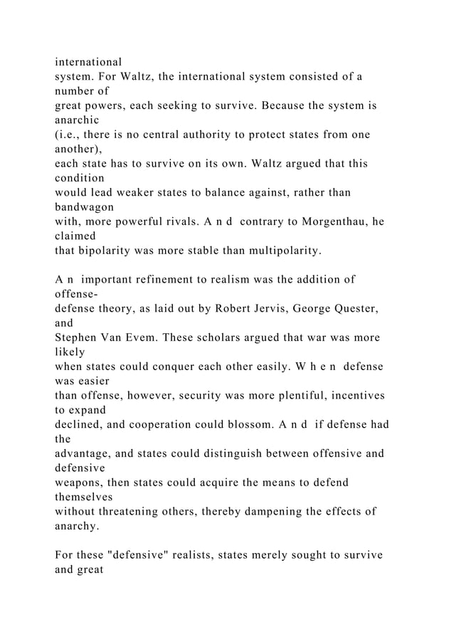 INTERNATIONAL RELATIONS, PRINCIPAL THEORIES International .docx