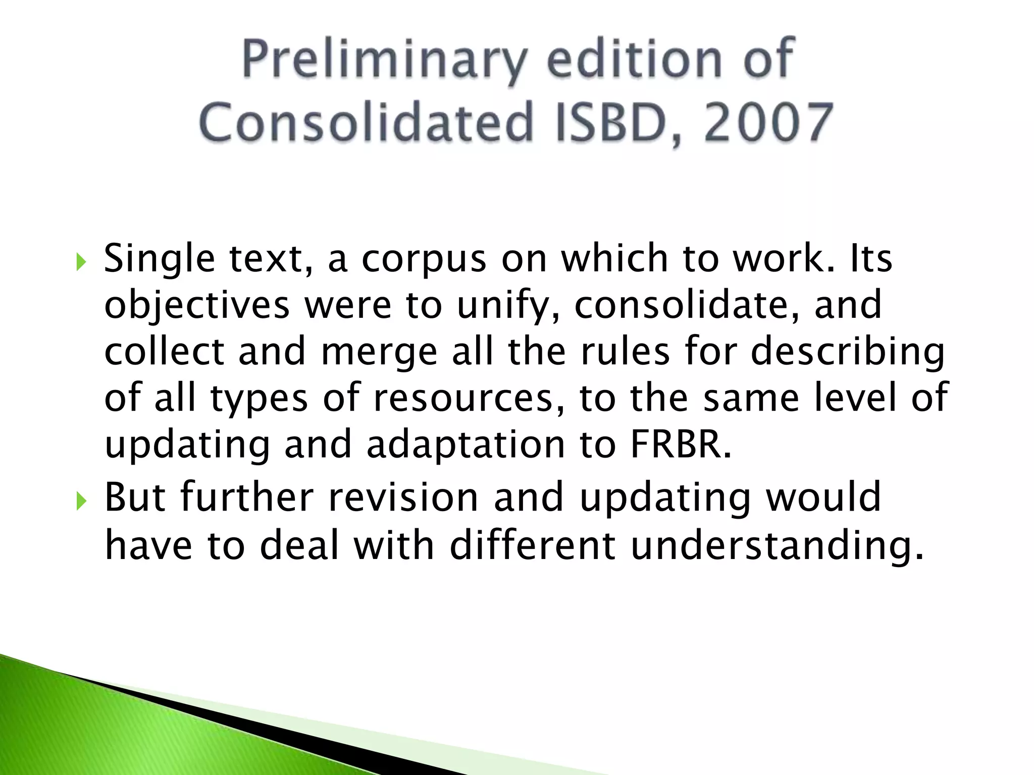 International Standard Bibliographic Description: background and recent ...