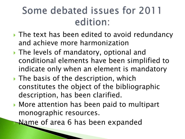 International Standard Bibliographic Description: background and recent ...