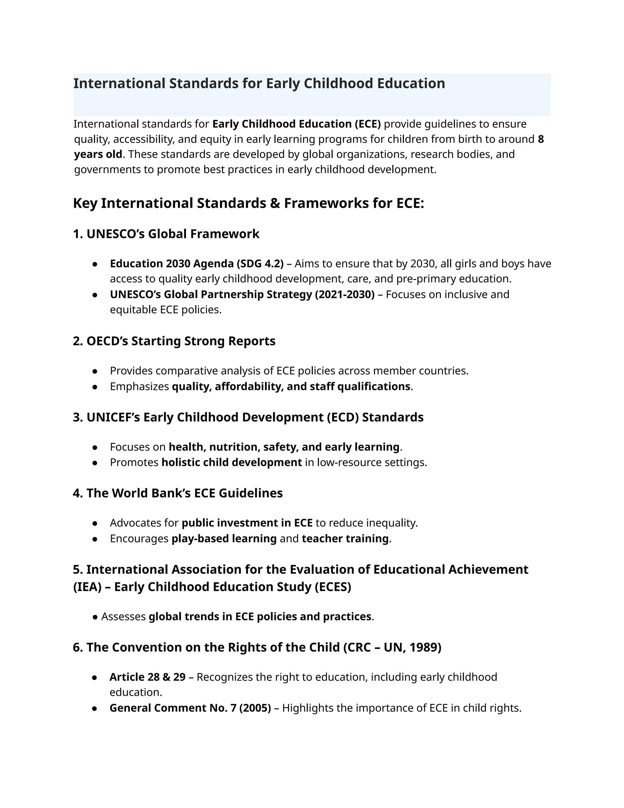 International Standards for Early Childhood Education.docx