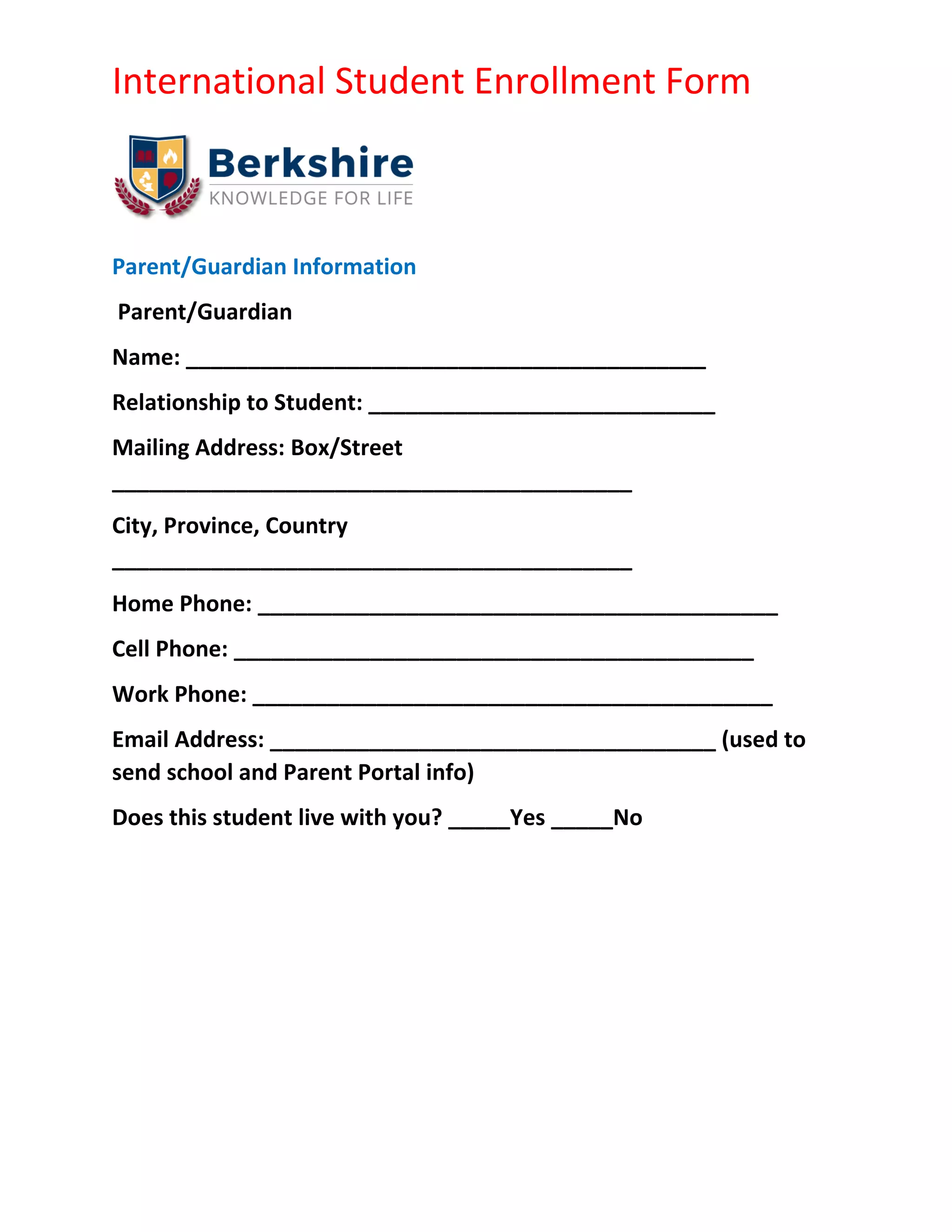 International student enrollment form TBA | PDF