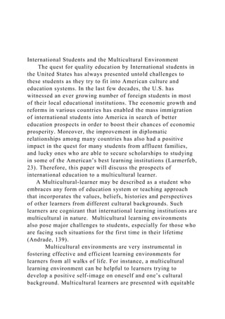 International Students and the Multicultural Environment .docx