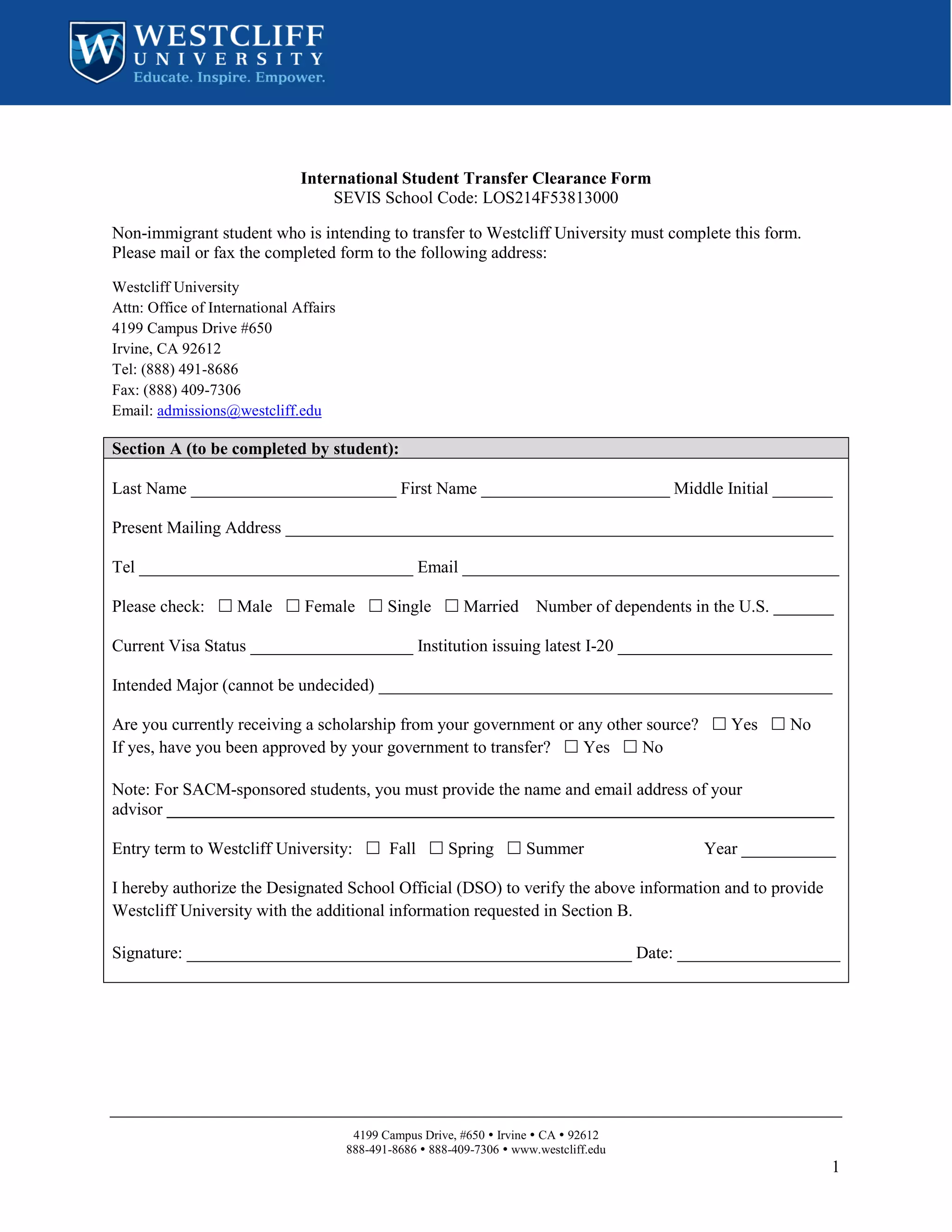 International student transfer form v9 | PDF