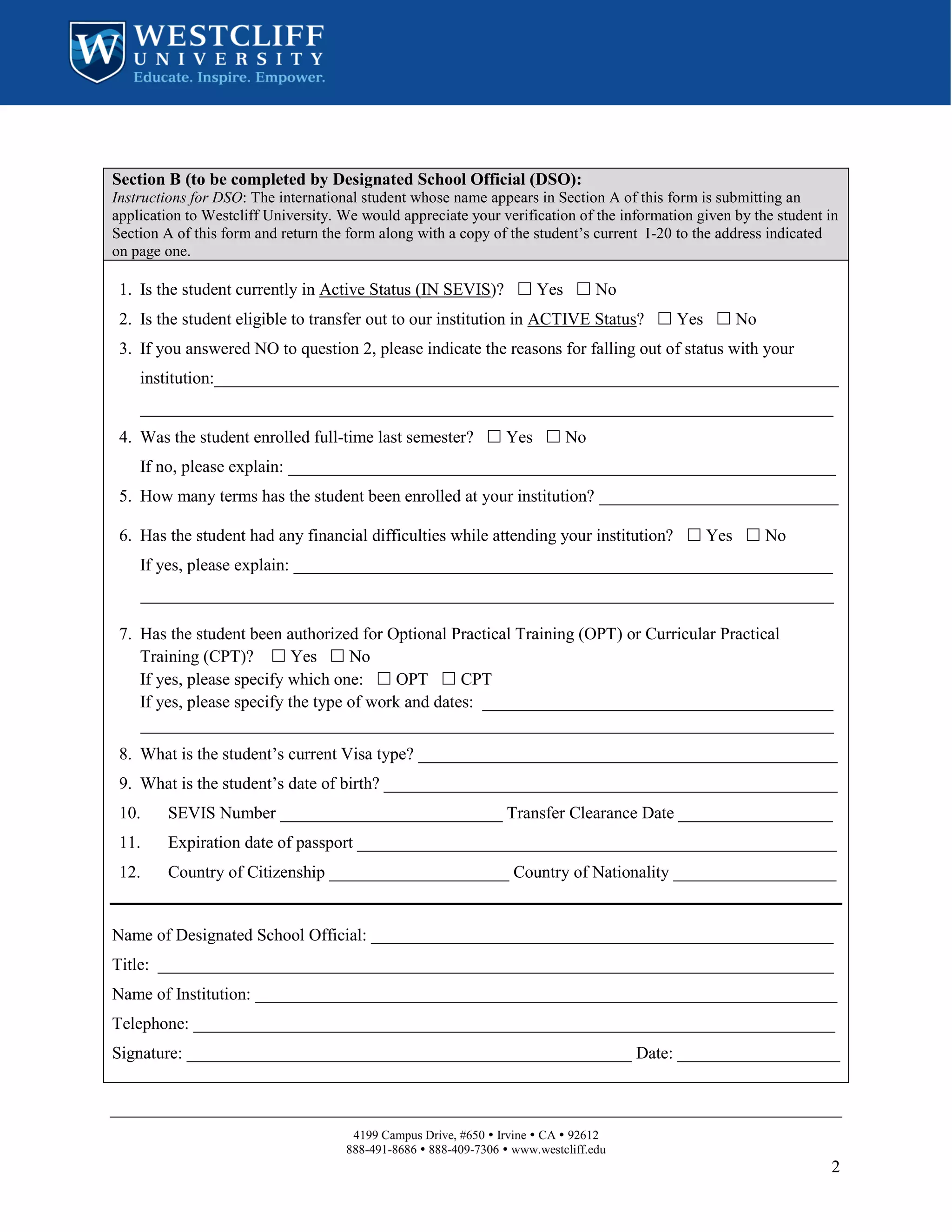 International student transfer form v9 | PDF | Educational Assessment ...