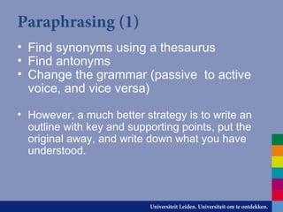 International studies, plagiarism, paraphrasing and integrating sources | PPT