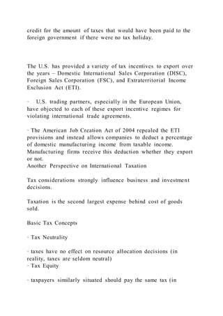 International taxation and transfer pricing for transfer pricing | DOCX | Government Support and ...