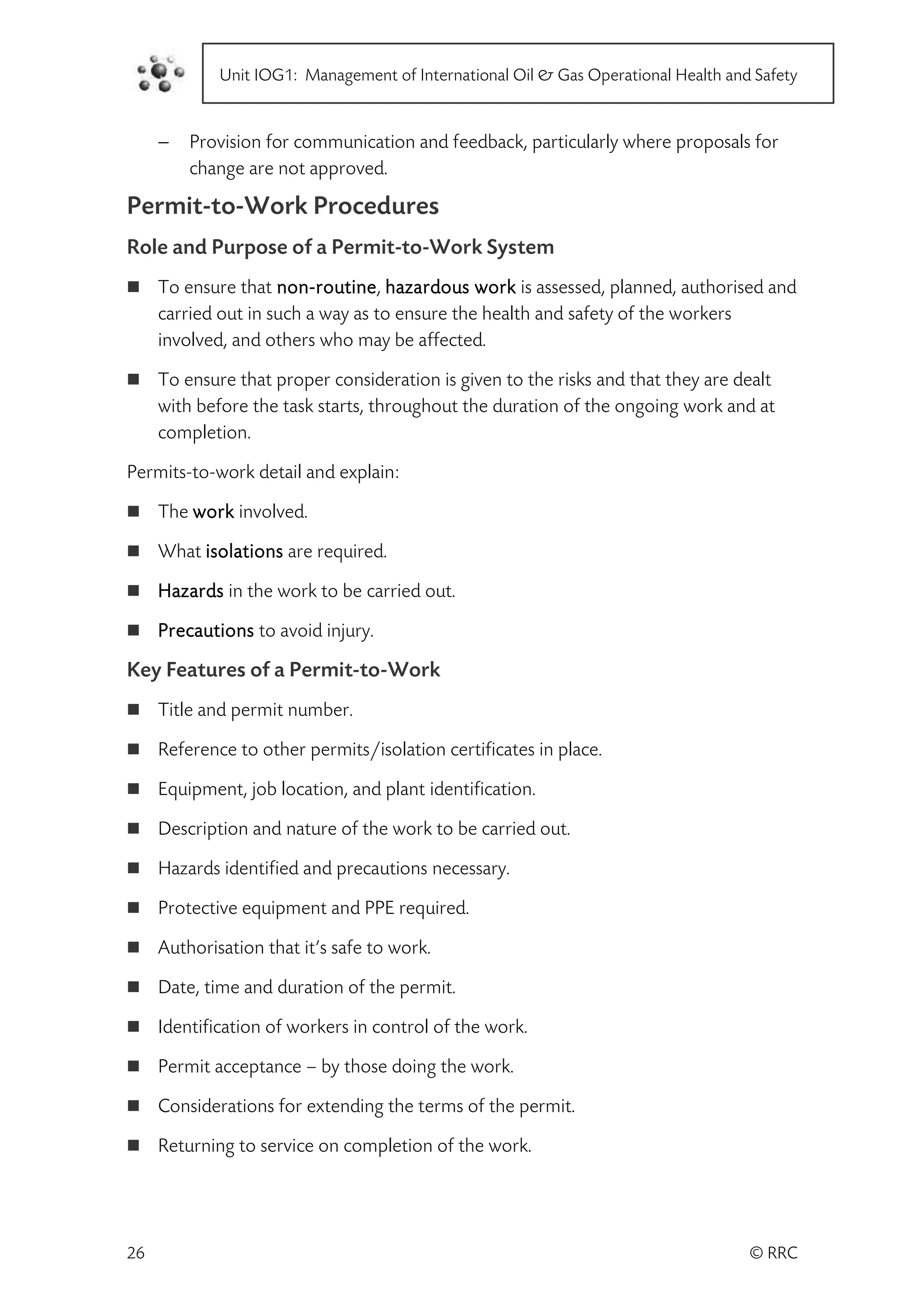 International technical certificate in oil and gas operational safety ...