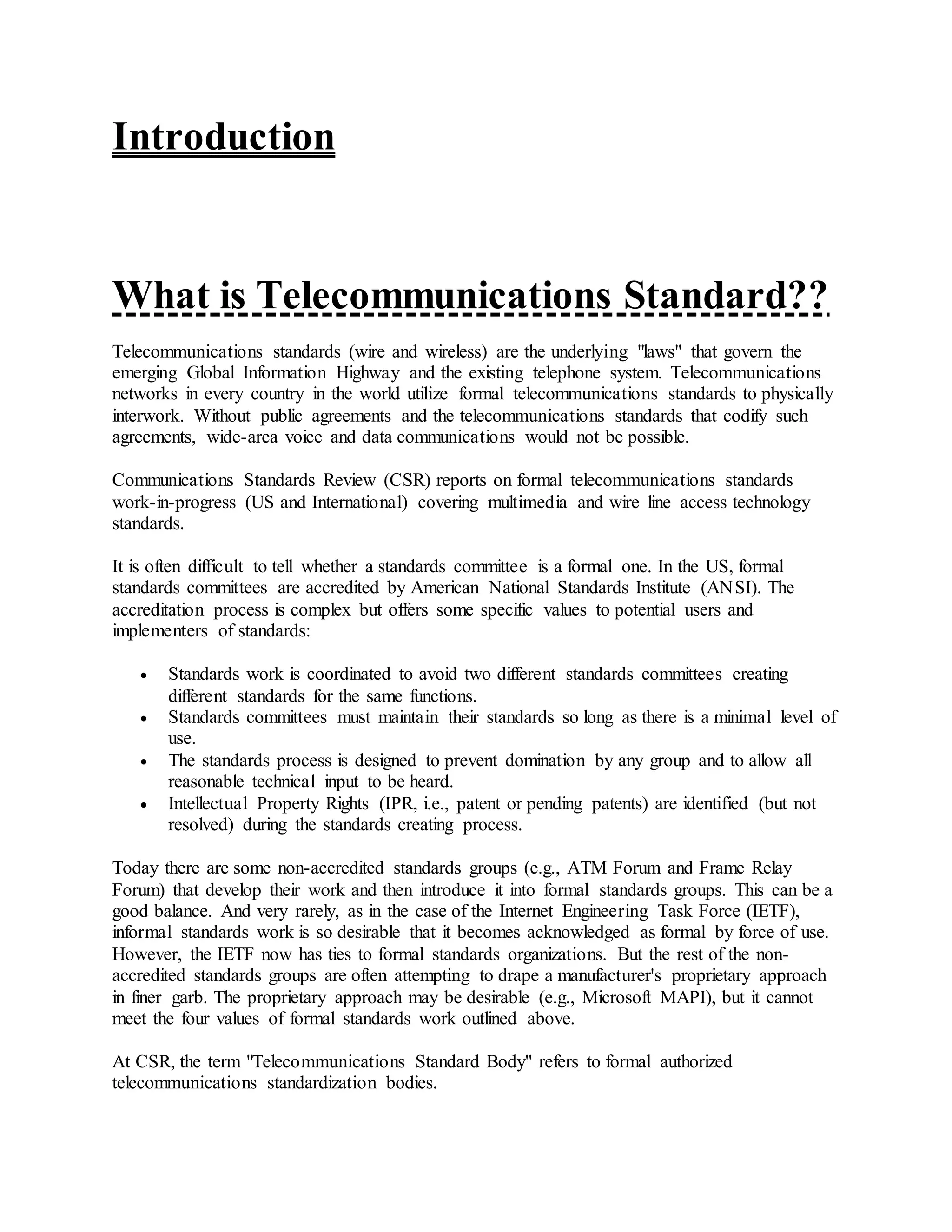 International Telecom Standardization Bodies | DOCX