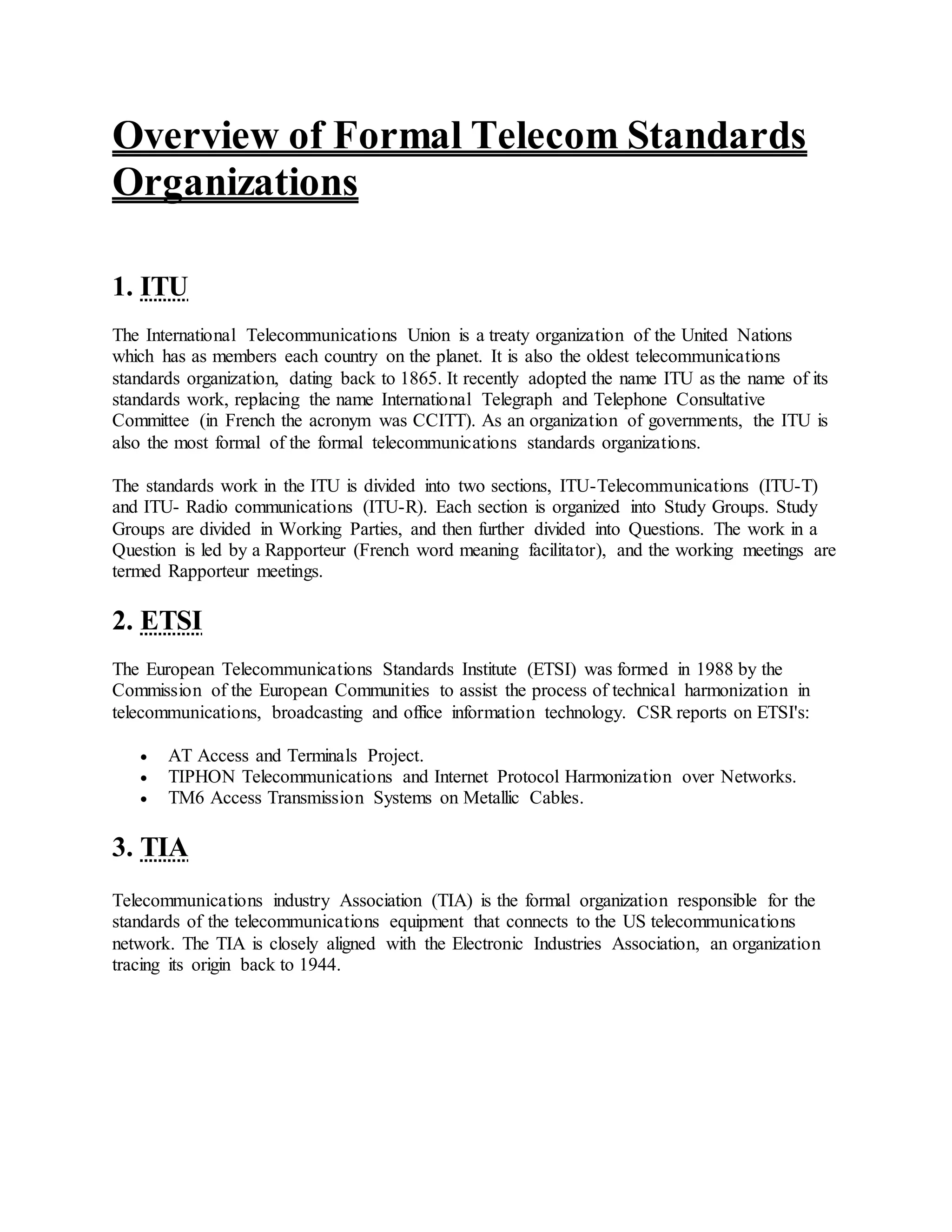 International Telecom Standardization Bodies | DOCX