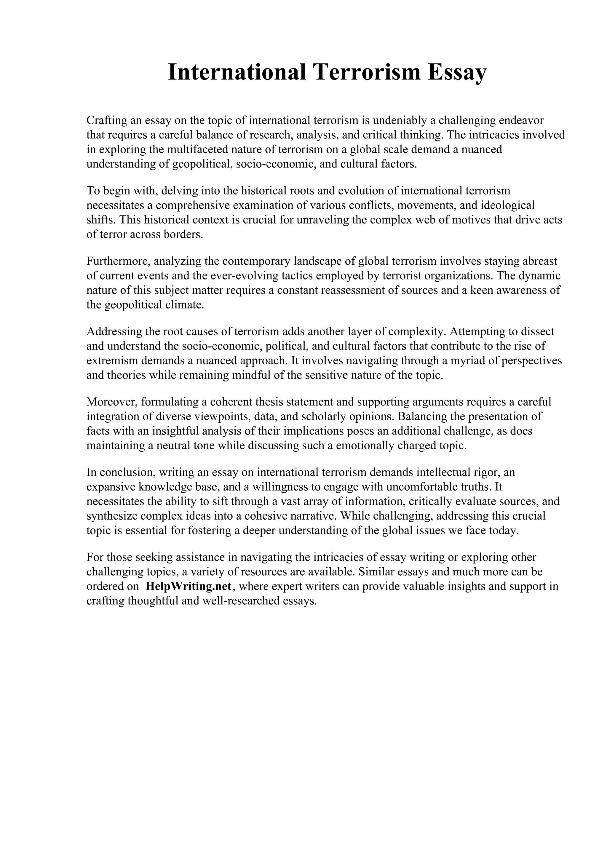 International Terrorism Essay. Contra Costa Medical Career College | PDF