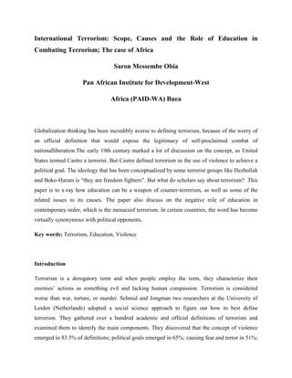 International terrorism scope, causes and the role of education in ...