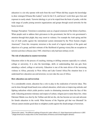 International terrorism scope, causes and the role of education in ...