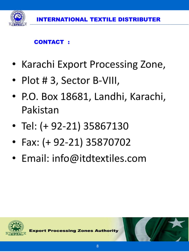 International textile Distributers-Export Processing Zones Pakistan | PPTX