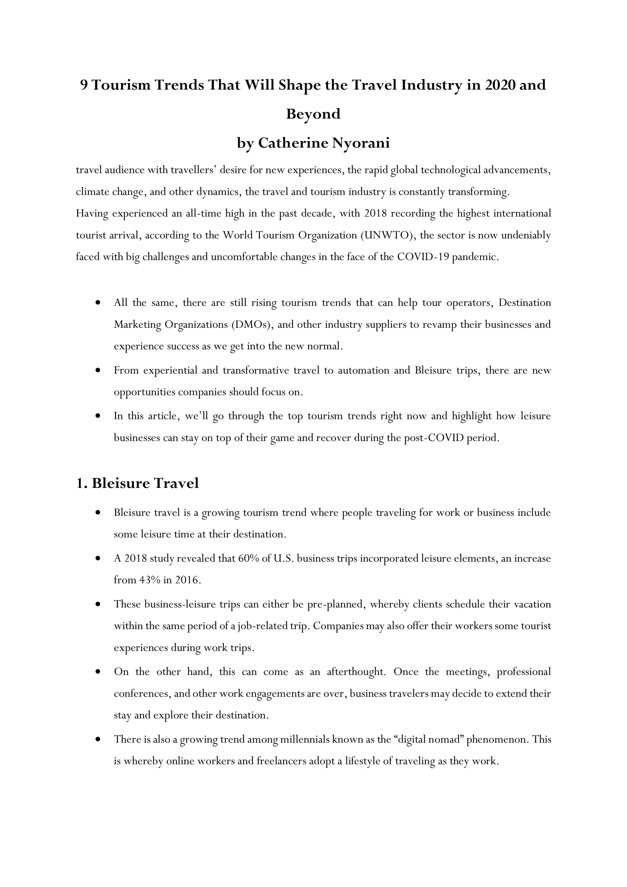 International Tourism notes - 9 Tourism Trends That Will Shape the ...