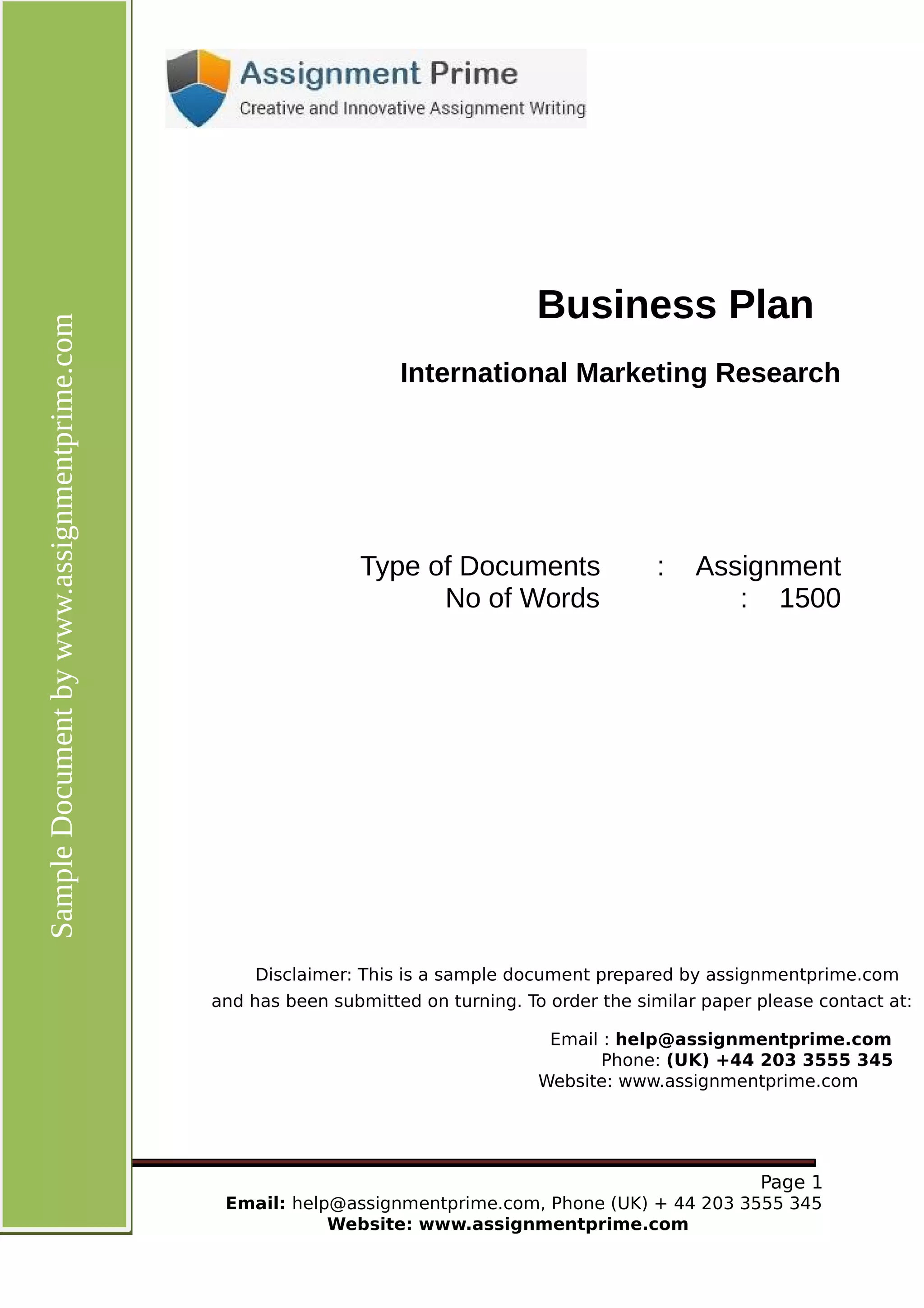 International Marketing Research Assignment Sample | PDF