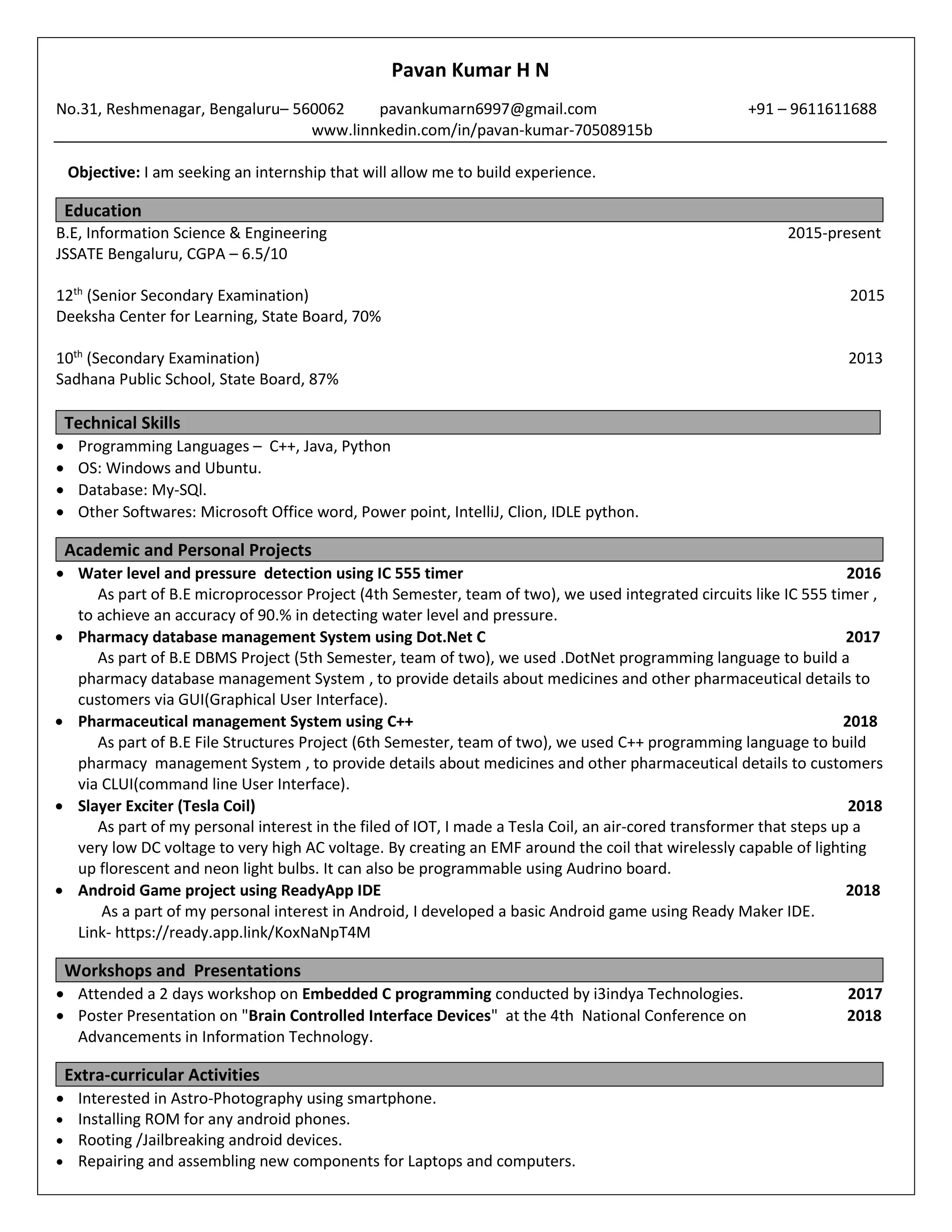 Pavan_cv | PDF | Operating Systems | Computer Software and Applications