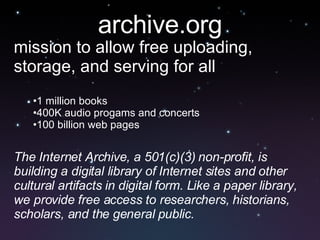 Internet Archive Video Presentation | PPT | Video Software | Computer ...