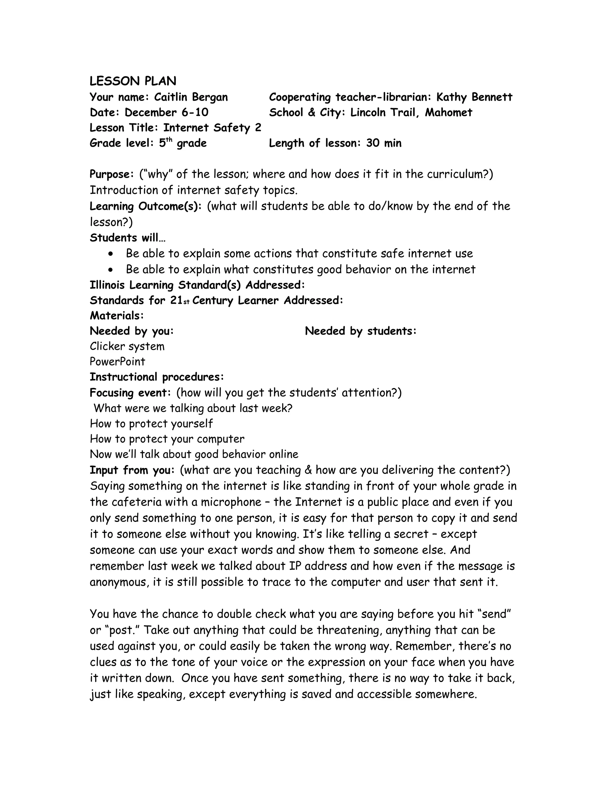 Internet 2 lesson plan | DOC