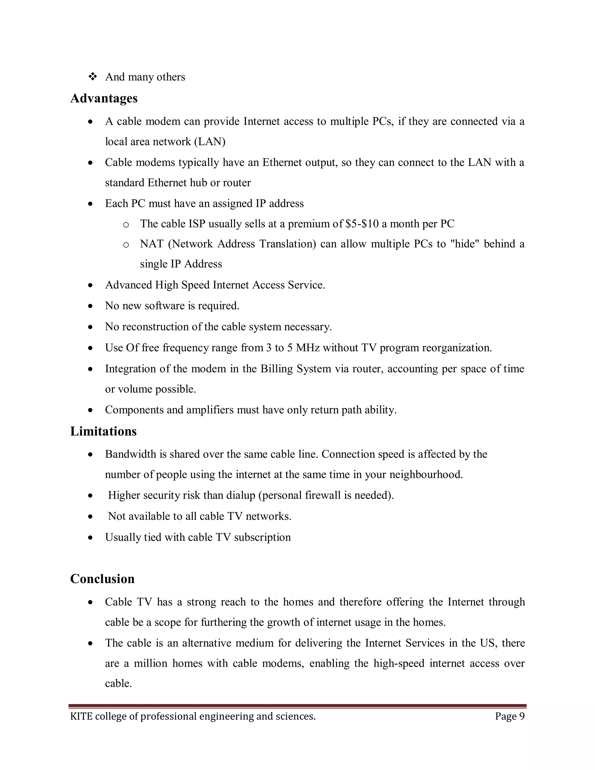 Internet access via cable tv network seminar byupender | PDF