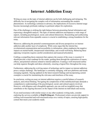 Internet Addiction Essay.pdf | Substance Abuse | Diseases and Conditions