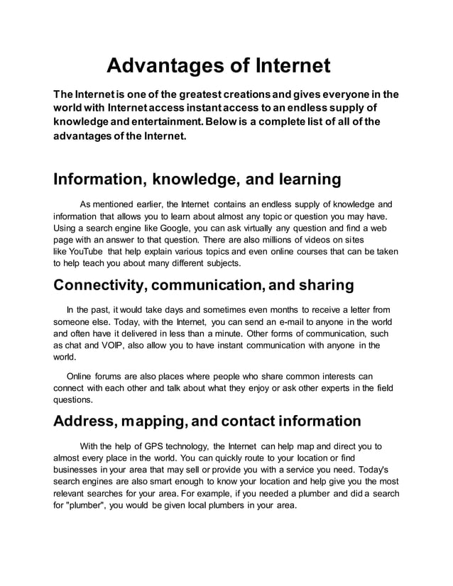 Internet advantages and disadvantages | DOCX
