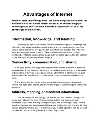 Advantages And Disadvantages Of Internet Essay