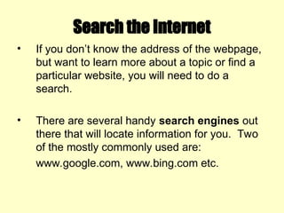 Internet Basics Powerpoint.ppt for new user | PPT