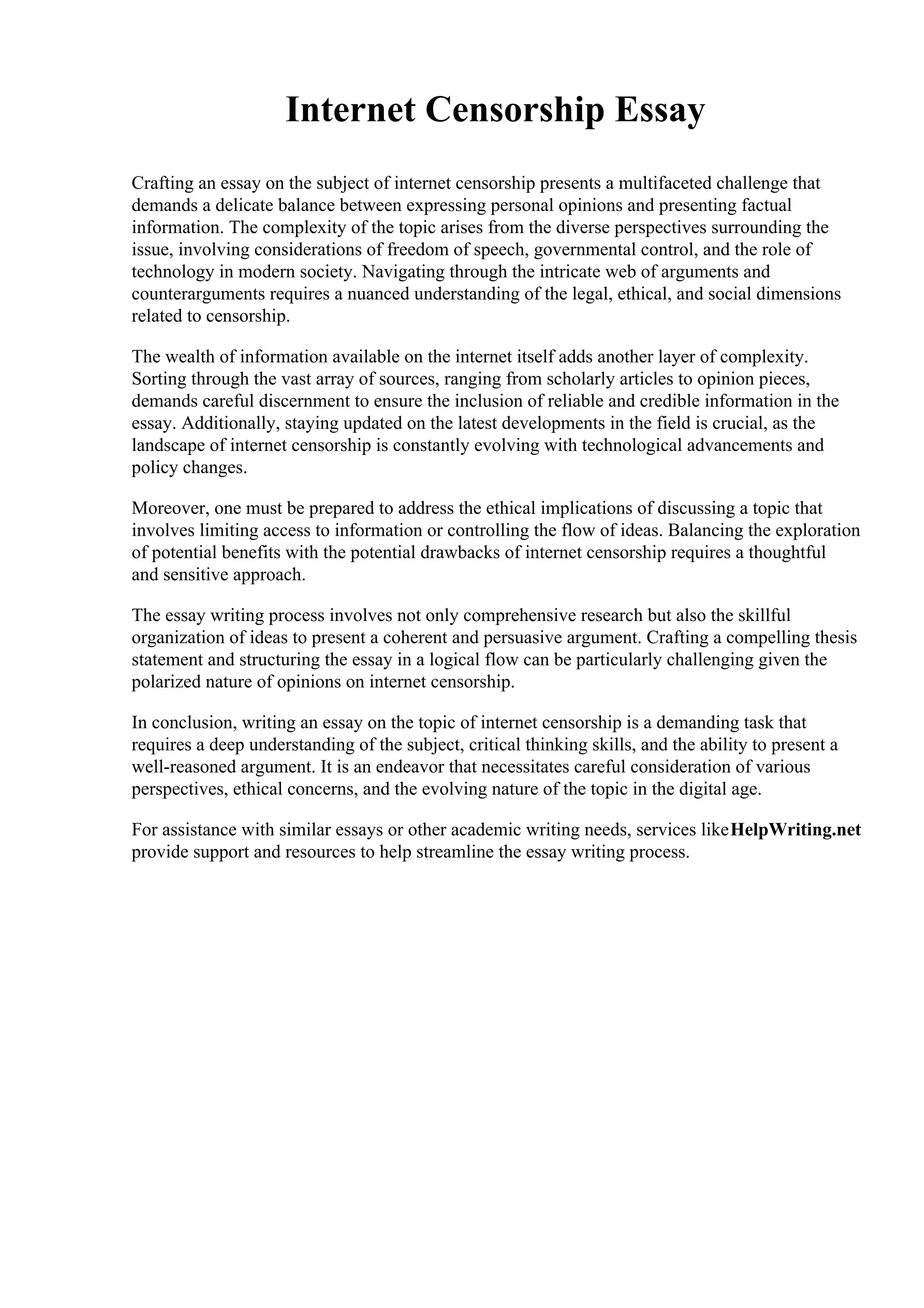 Internet Censorship Essay. Harmony Health Care Institute, Inc. | PDF