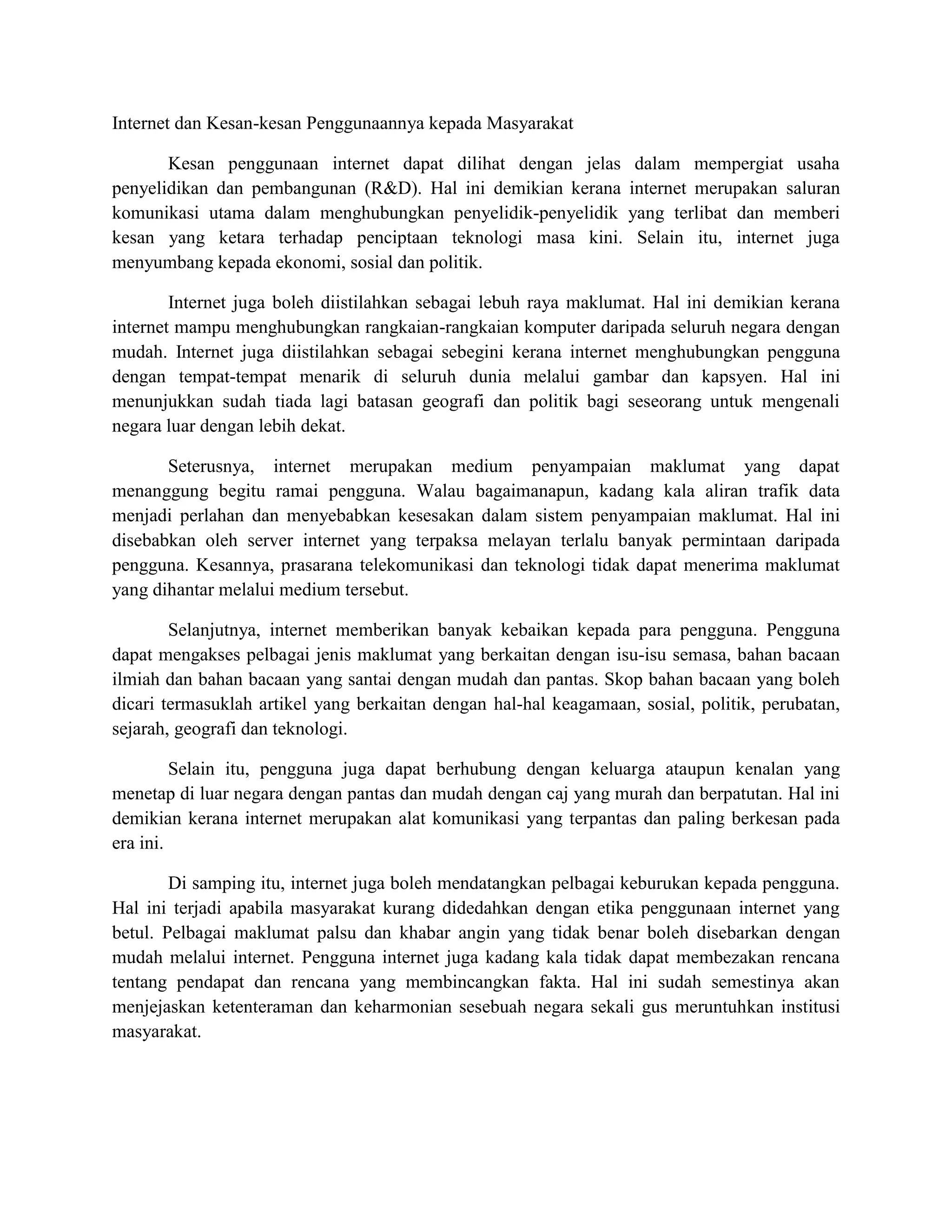 Internet dan kesan-kesan penggunaannya terhadap masyarakat | DOCX