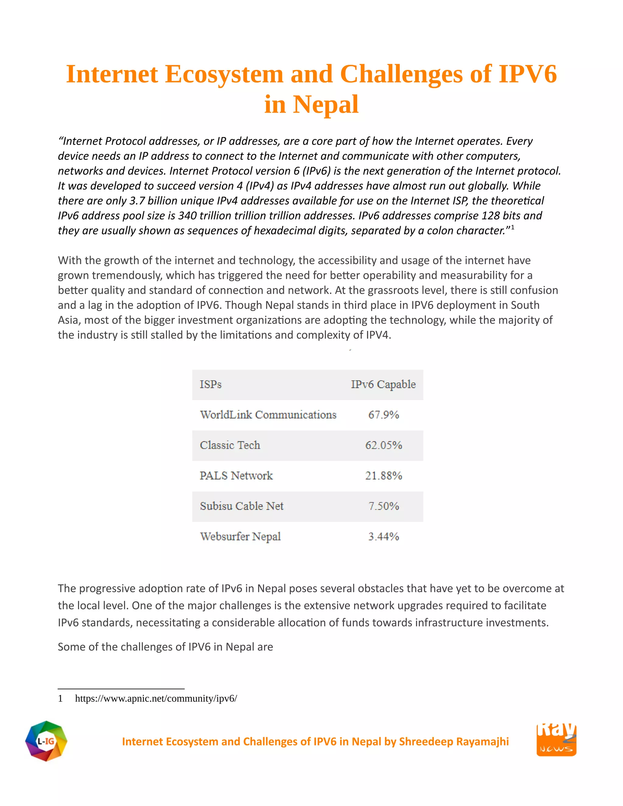 Internet Ecosystem and challenges of IPV6 in Nepal by Shreedeep ...