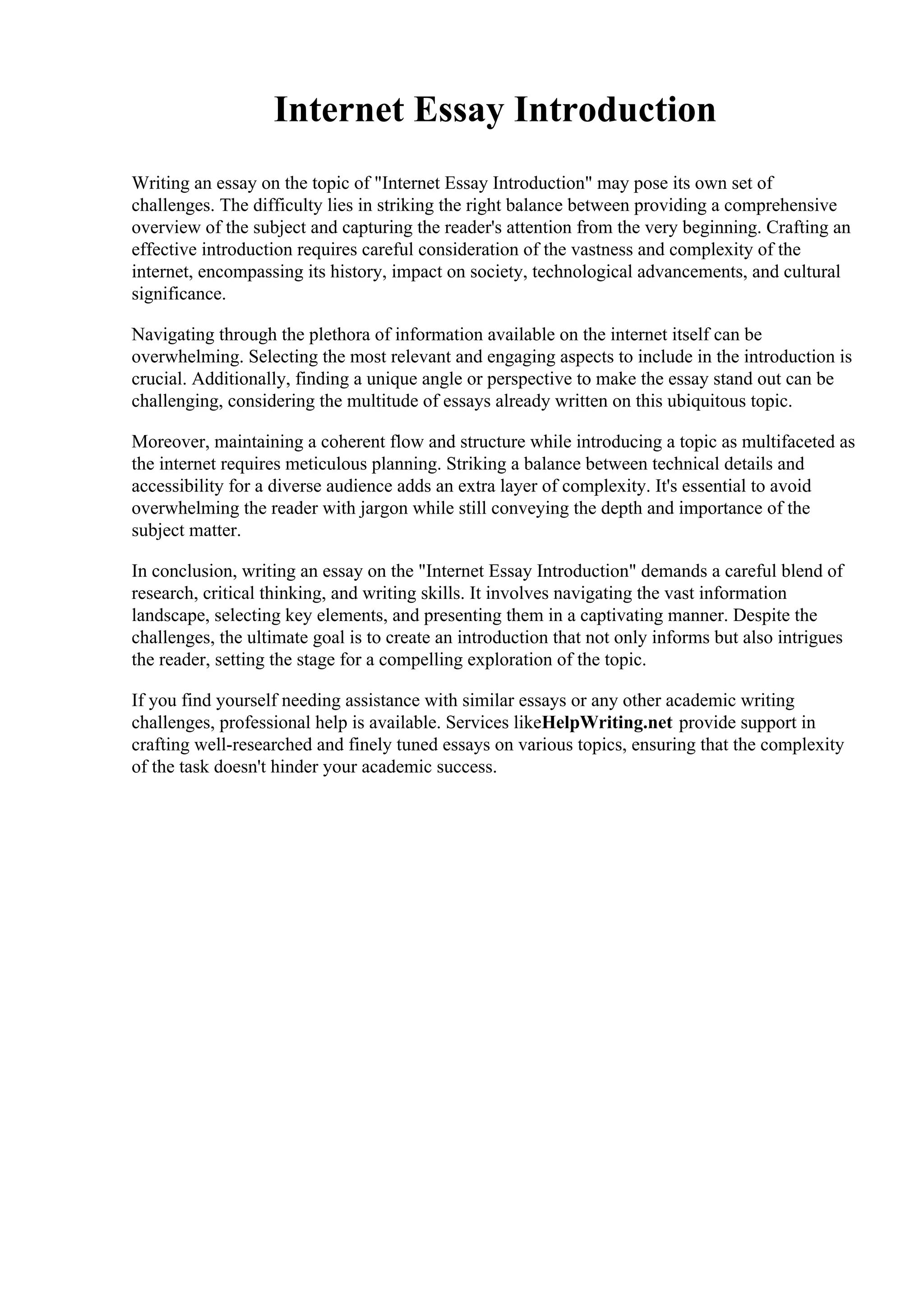 Internet Essay Introduction | PDF