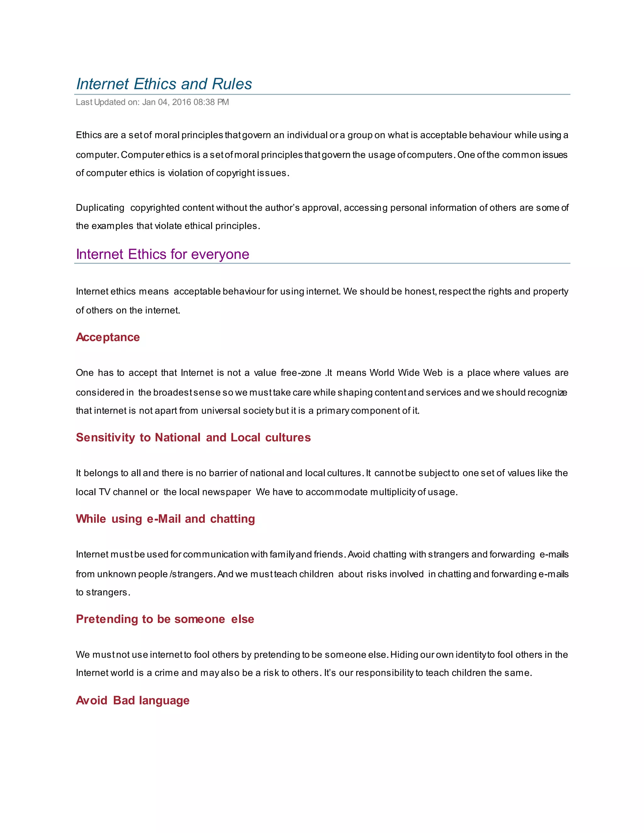 Internet ethics and rules | DOCX