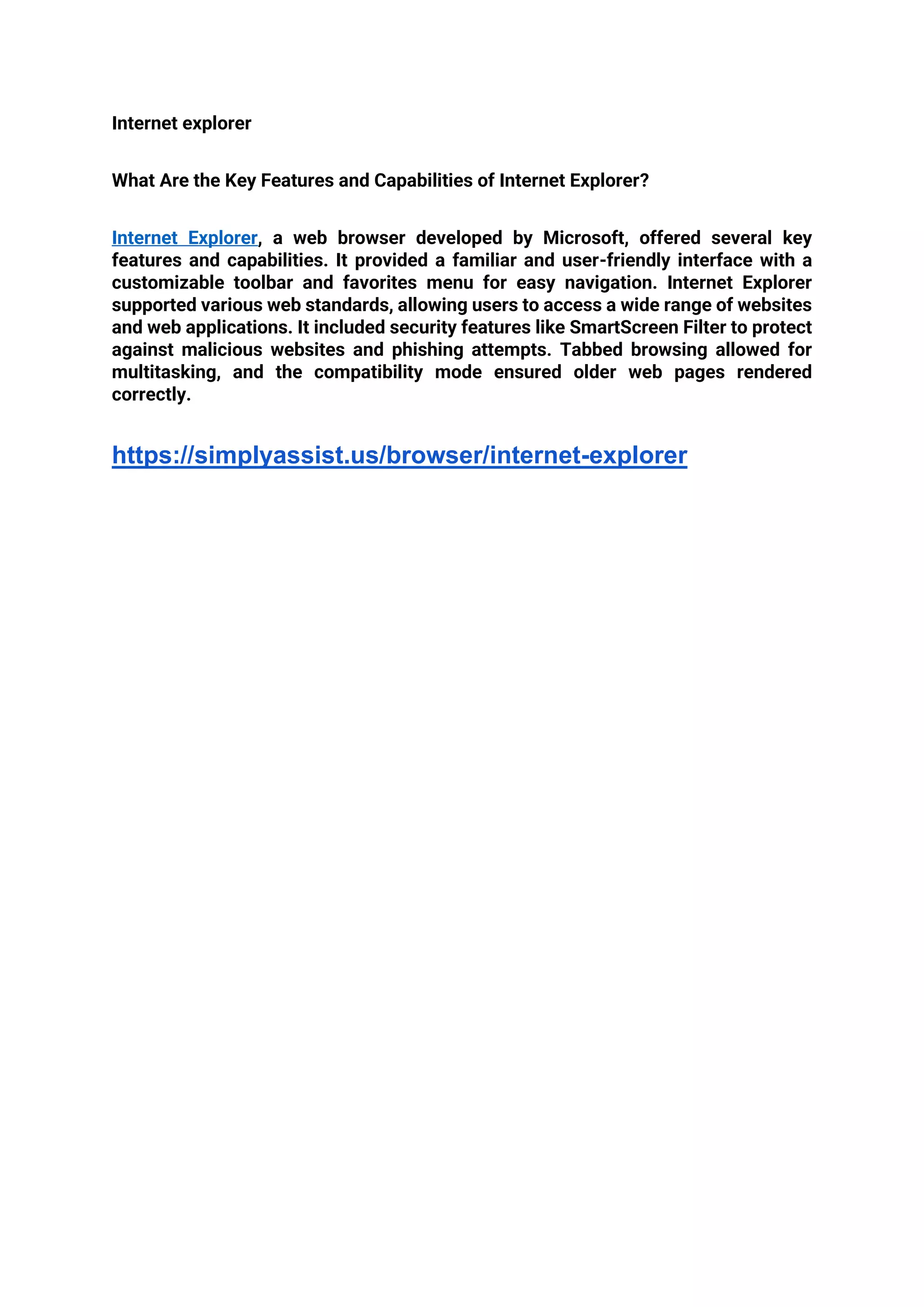 What Are the Key Features and Capabilities of Internet Explorer? | PDF ...