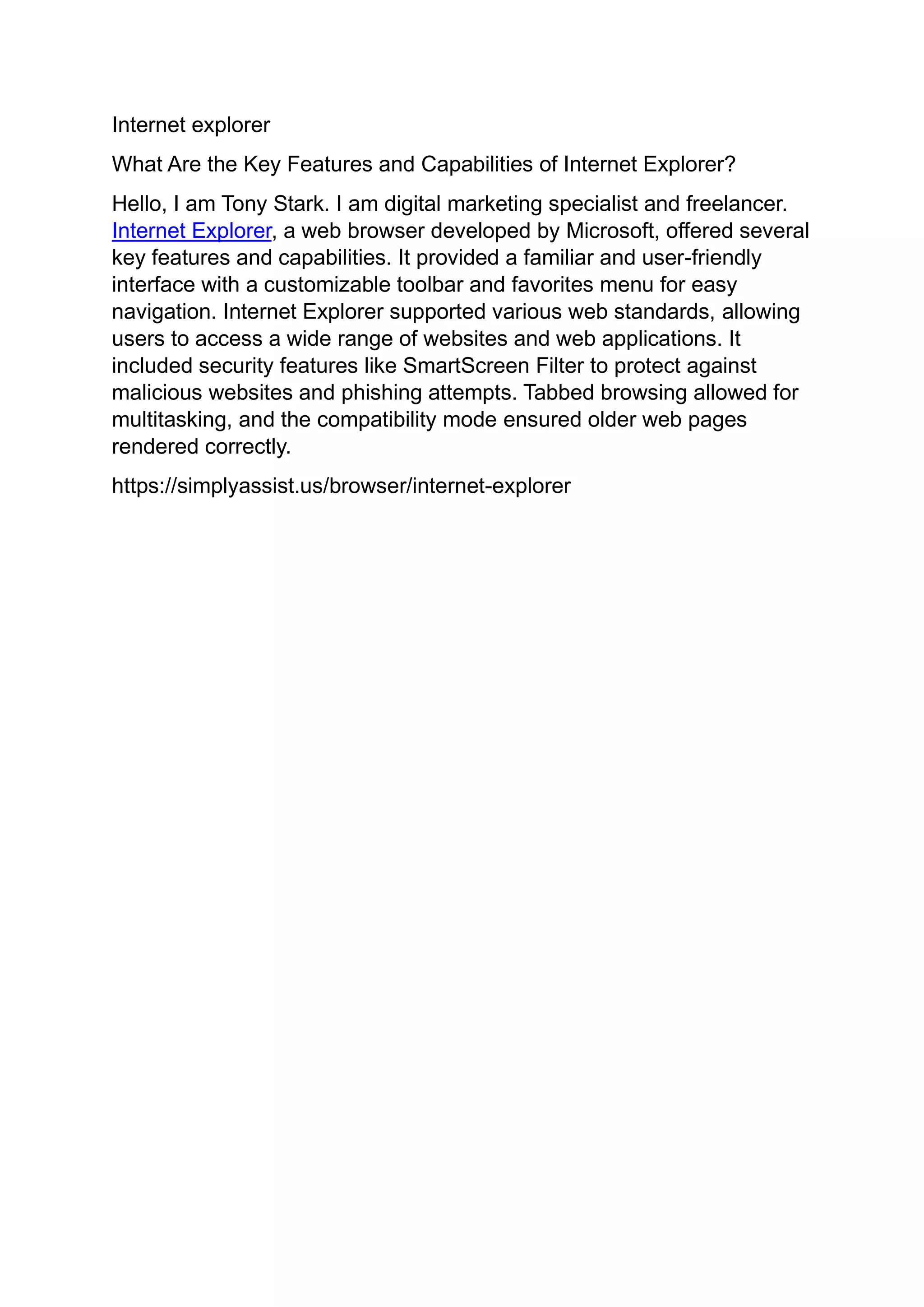 What Are the Key Features and Capabilities of Internet Explorer? | PDF