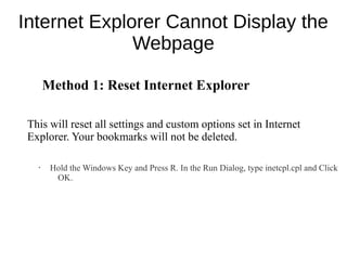 Internet Explorer cannot Display the Webpage | PPT