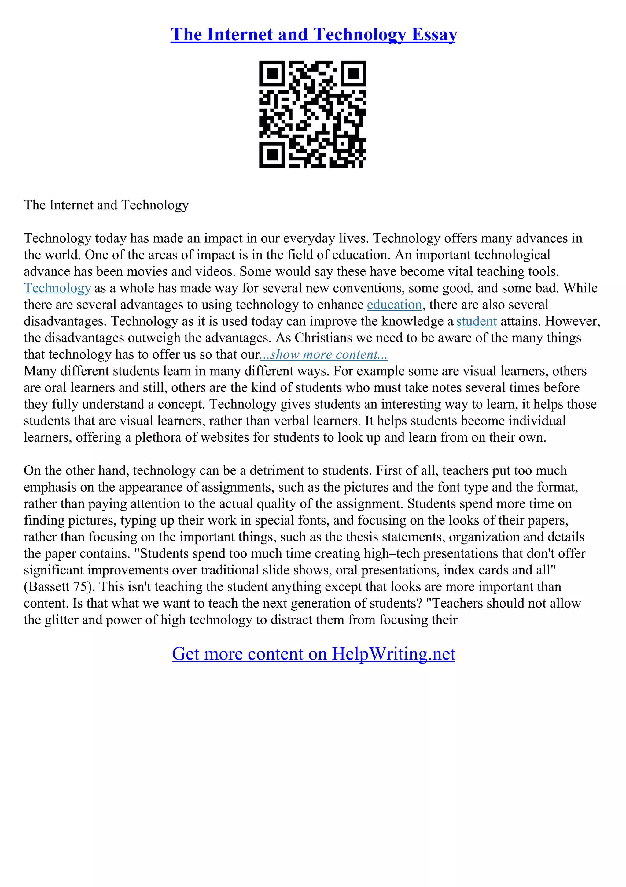 Internet In Education Essay | PDF