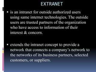 Internet, Intranet & Extranet & IP and MAC | PPT