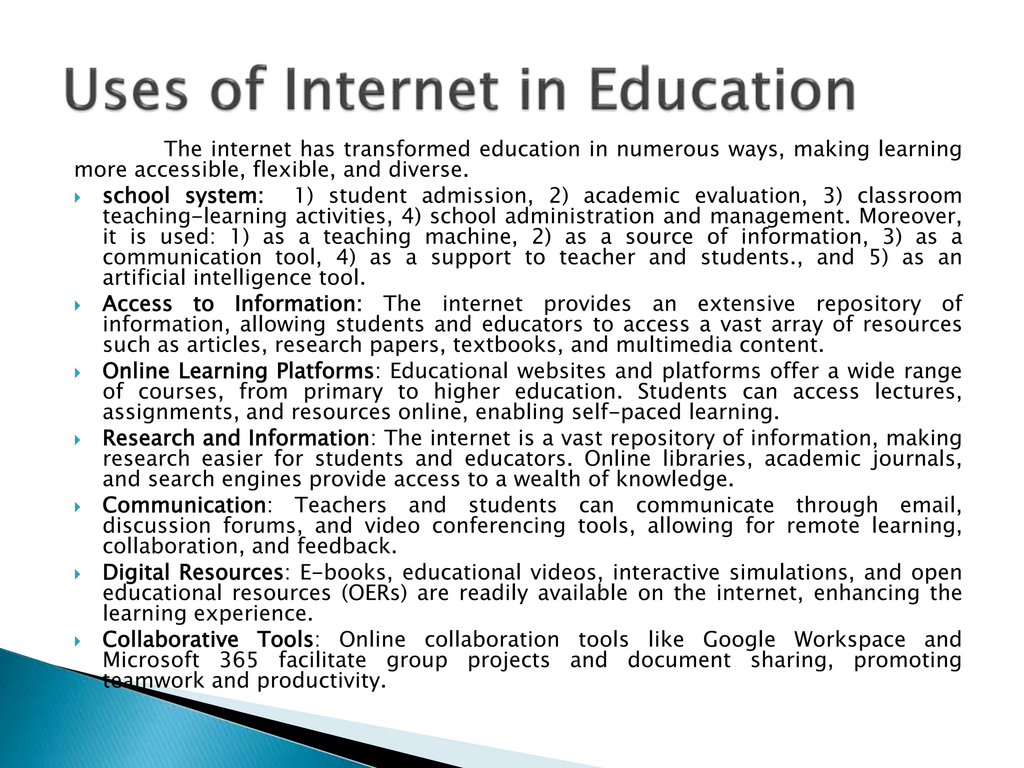 Internet, Meaning, Concept, Types and uses of internet in education.pptx