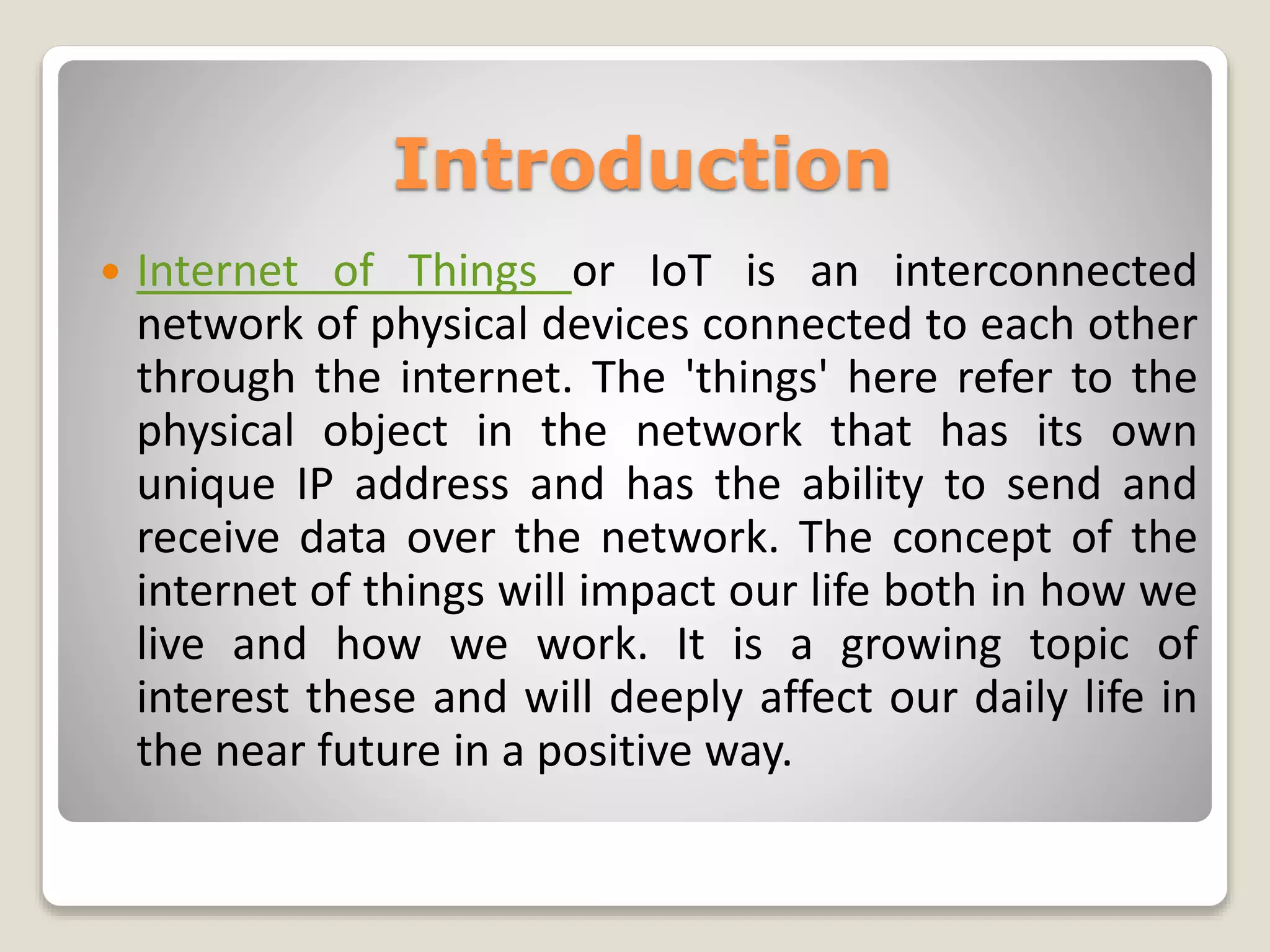 Internet of Things(IoT) - Introduction and Research Areas for Thesis | PPTX