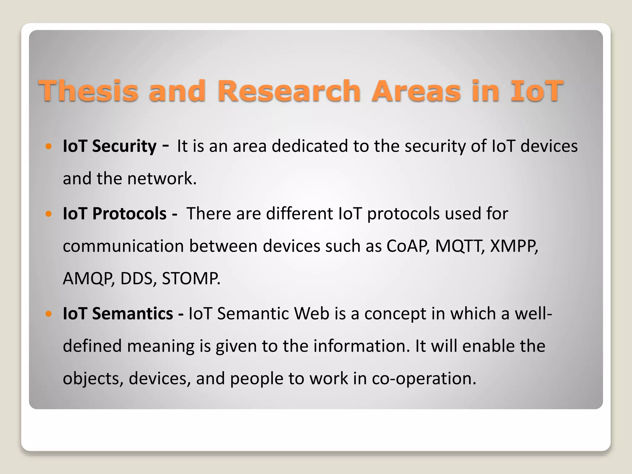 Internet of Things(IoT) - Introduction and Research Areas for Thesis | PPT