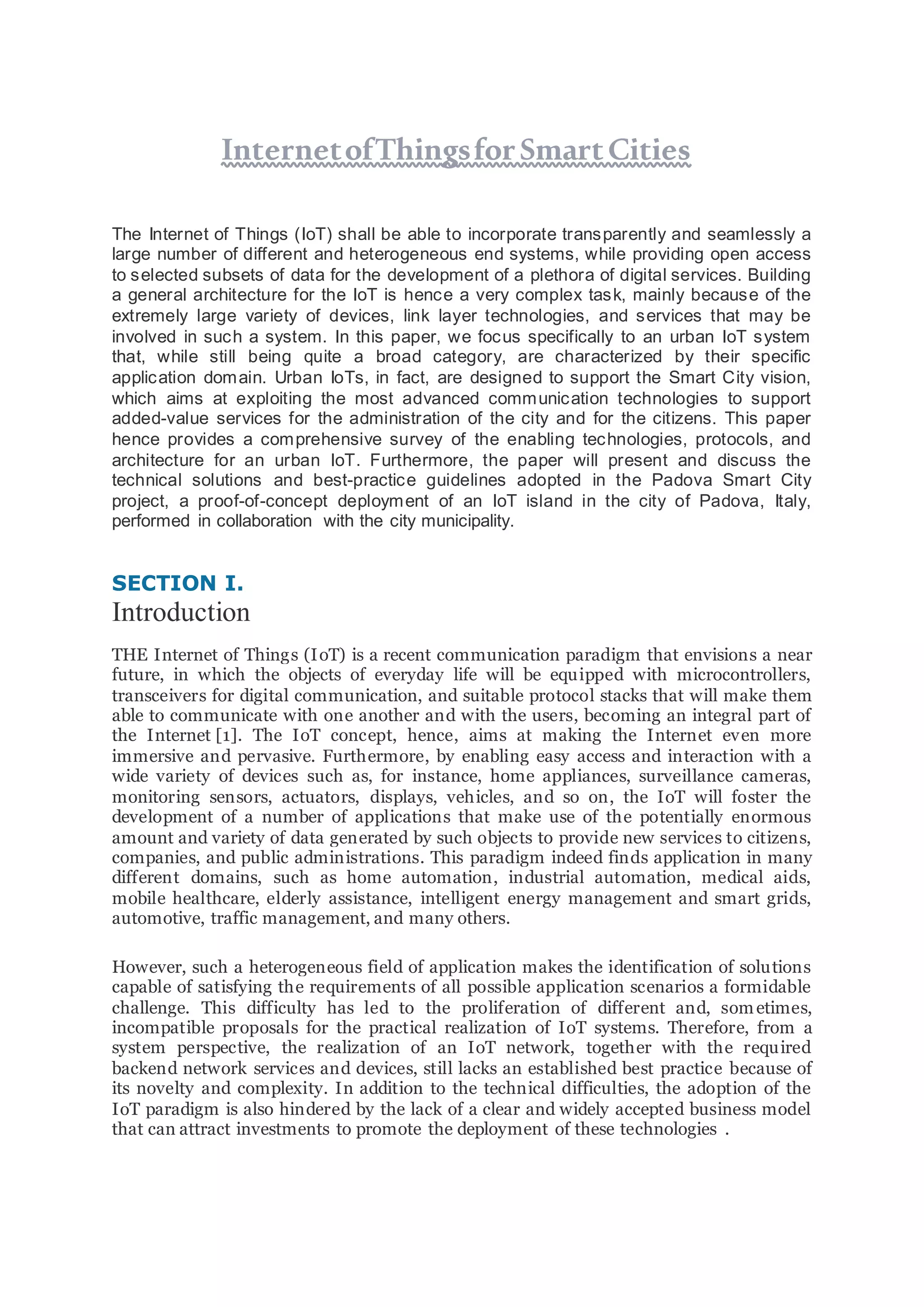 Internet of things for smart cities | DOCX | Internet of Things | Internet