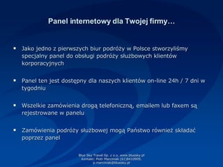 Internetowy Panel Klienta - Blue Sky Travel | PPT