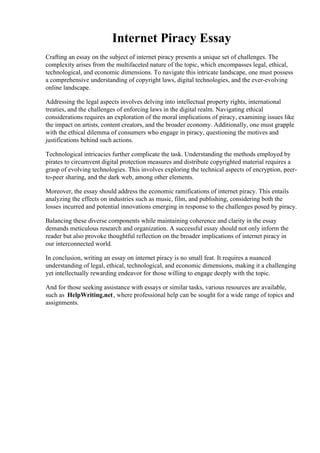 Internet Piracy Essay | PDF