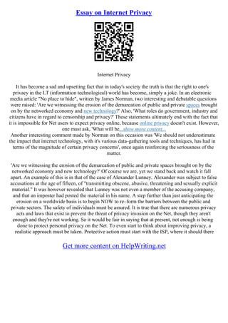 Internet Privacy Essay | PDF
