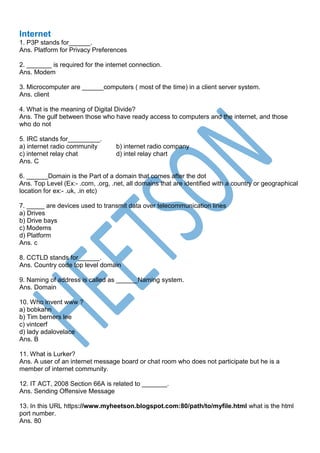 Internet MCQ (Web Technology Questions and Answers) | PDF