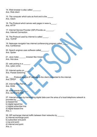 Internet MCQ (Web Technology Questions and Answers) | PDF