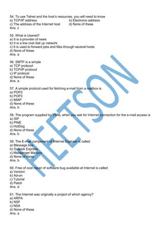 Internet MCQ (Web Technology Questions and Answers) | PDF